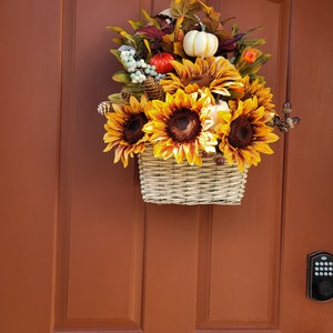 Sunflower Arrangement, Fall Door Basket, Farmhouse Décor, Harvest ...
