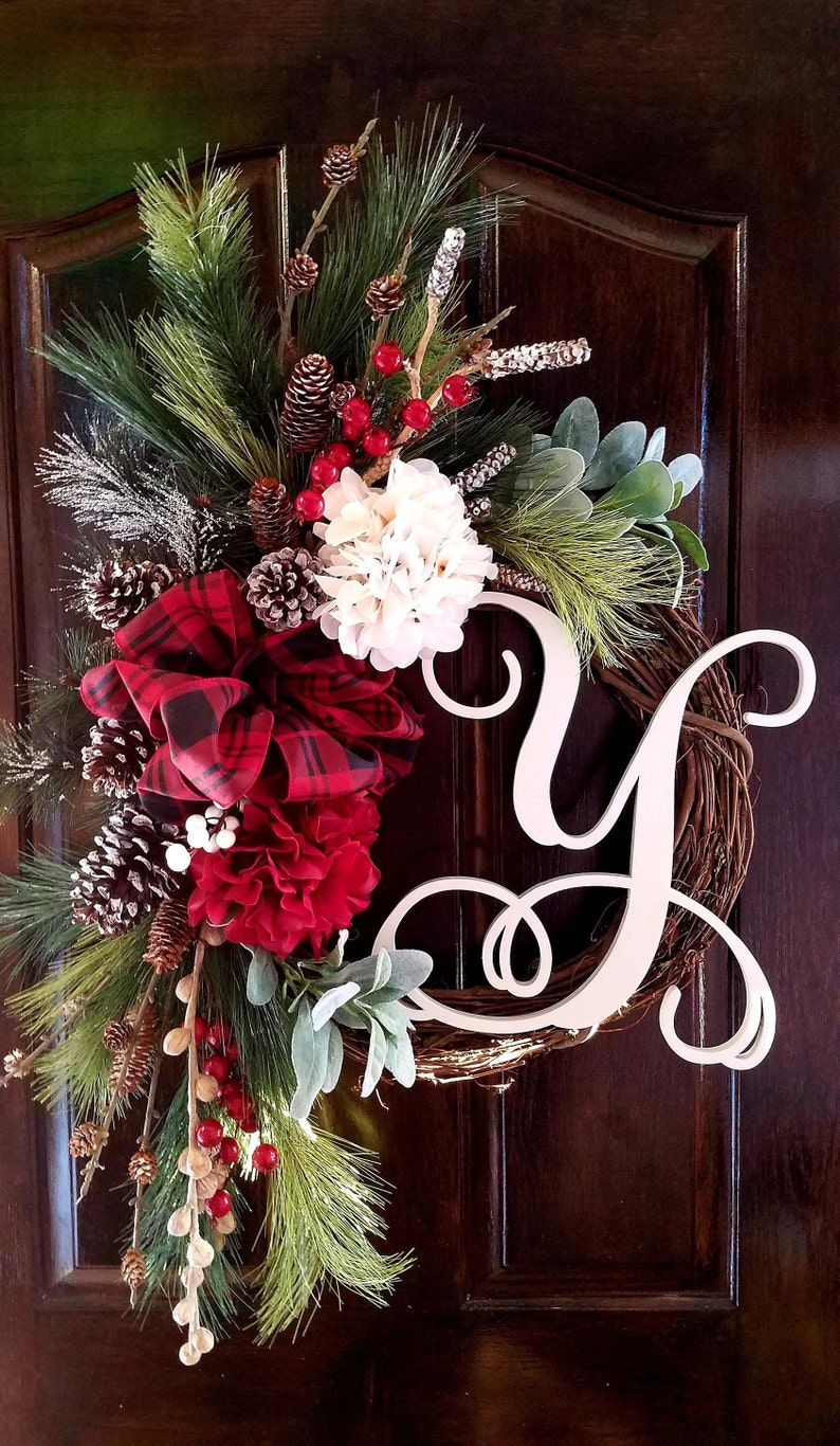 Monogrammed Wreath for Front Door Christmas Wreath Rustic | Etsy