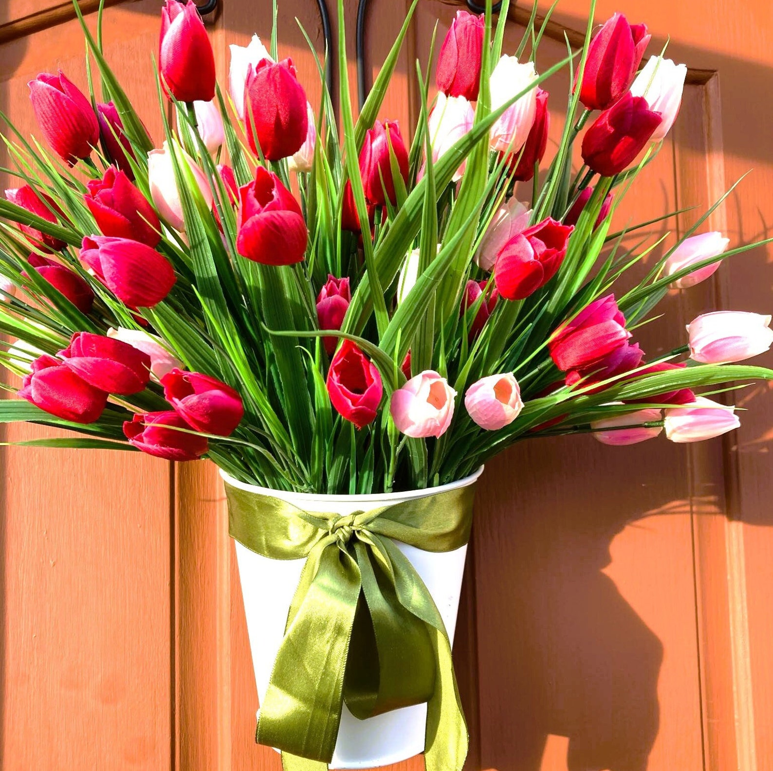 Spring Tulips Bucket Hot Pink Décor Front Door Décor Gift - Etsy