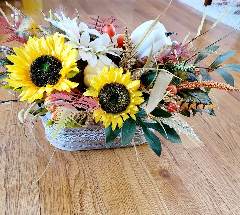 Sunflower Bucket Floral Arrangement Table Centerpiece Fall - Etsy