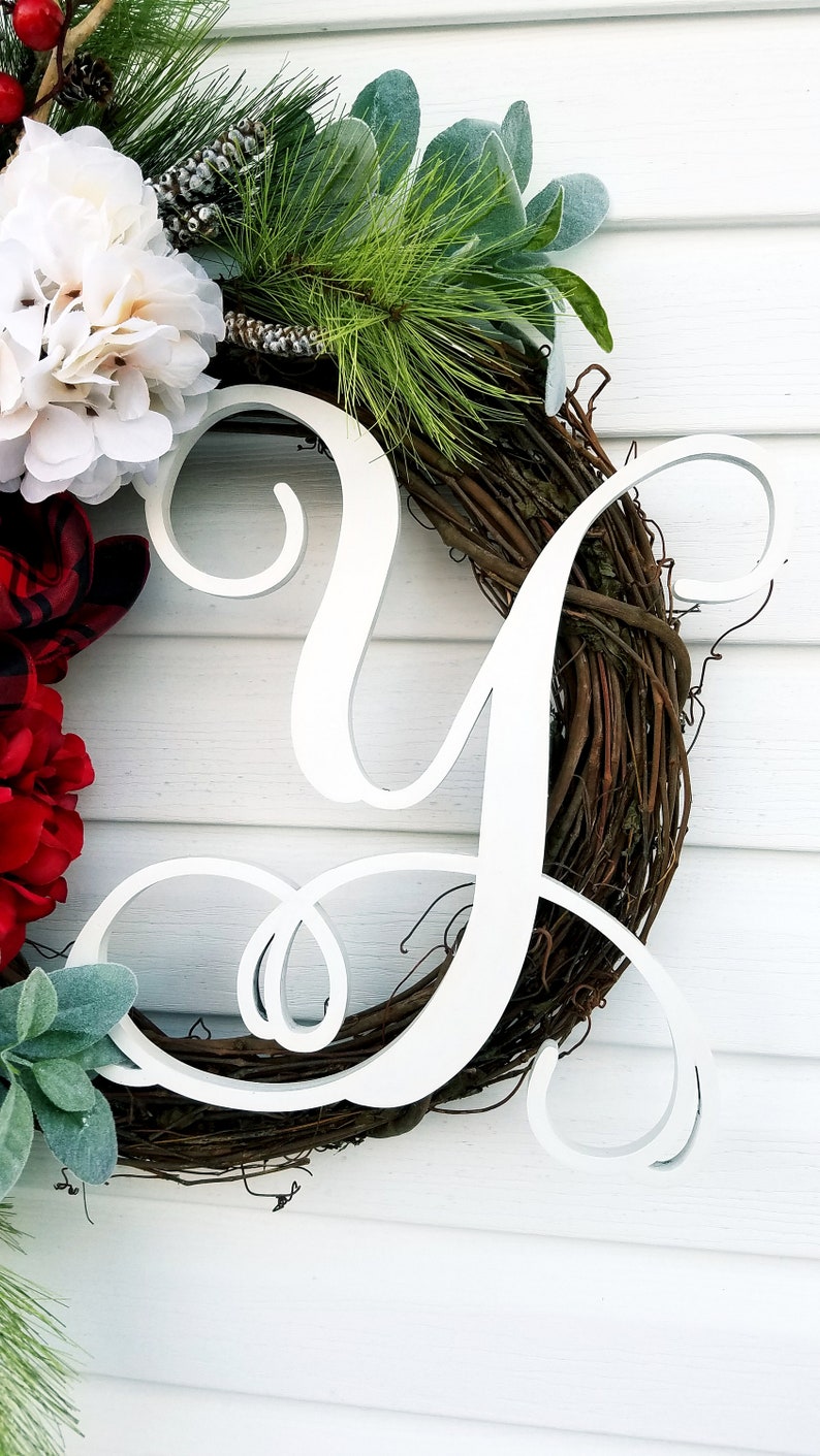 Monogrammed Wreath for Front Door Christmas Wreath Rustic | Etsy