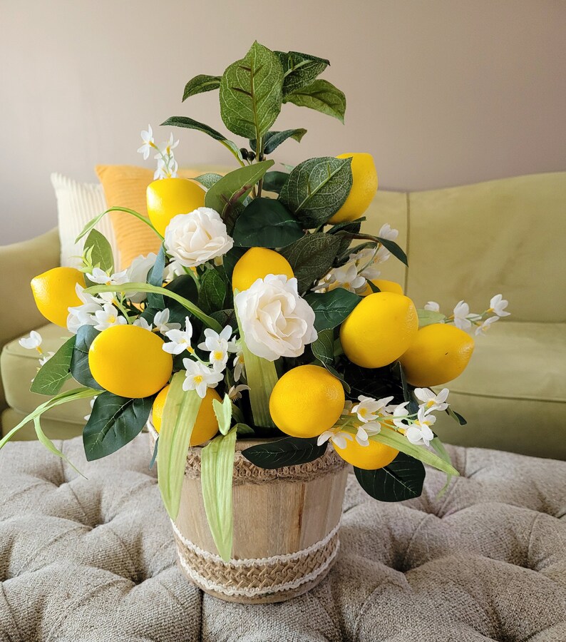 Yellow Lemons Centerpiece Wood Bucket With Lemons Gift for | Etsy
