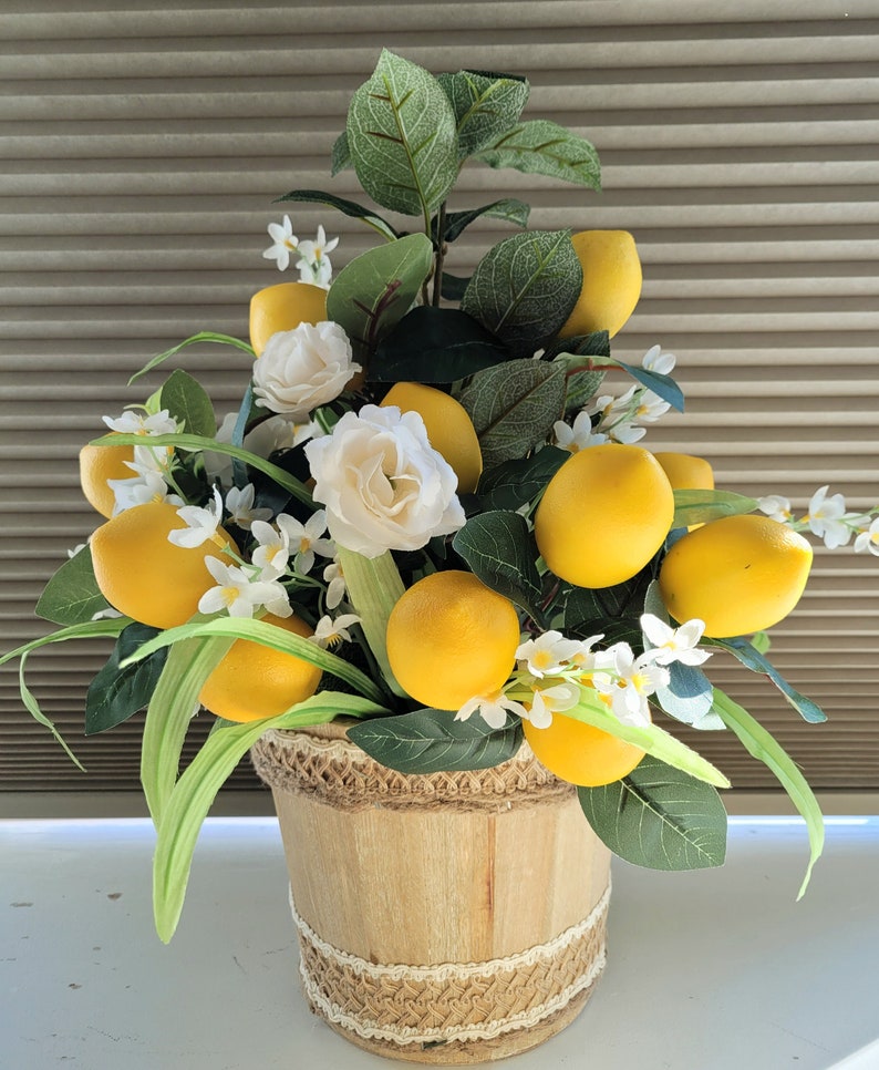 Yellow Lemons Centerpiece Wood Bucket With Lemons Gift for | Etsy
