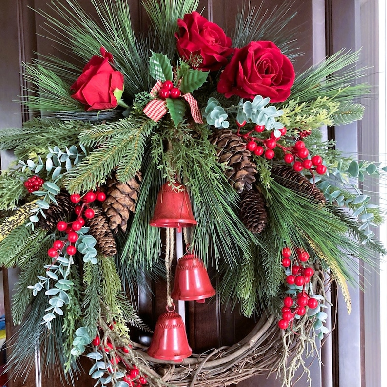 Christmas Wreath With Bells Front Door Décor Gift Wreath - Etsy