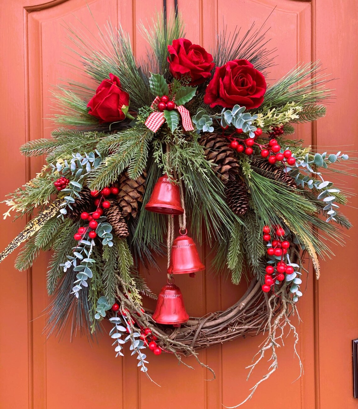 Christmas Wreath With Bells Front Door Décor Gift Wreath - Etsy