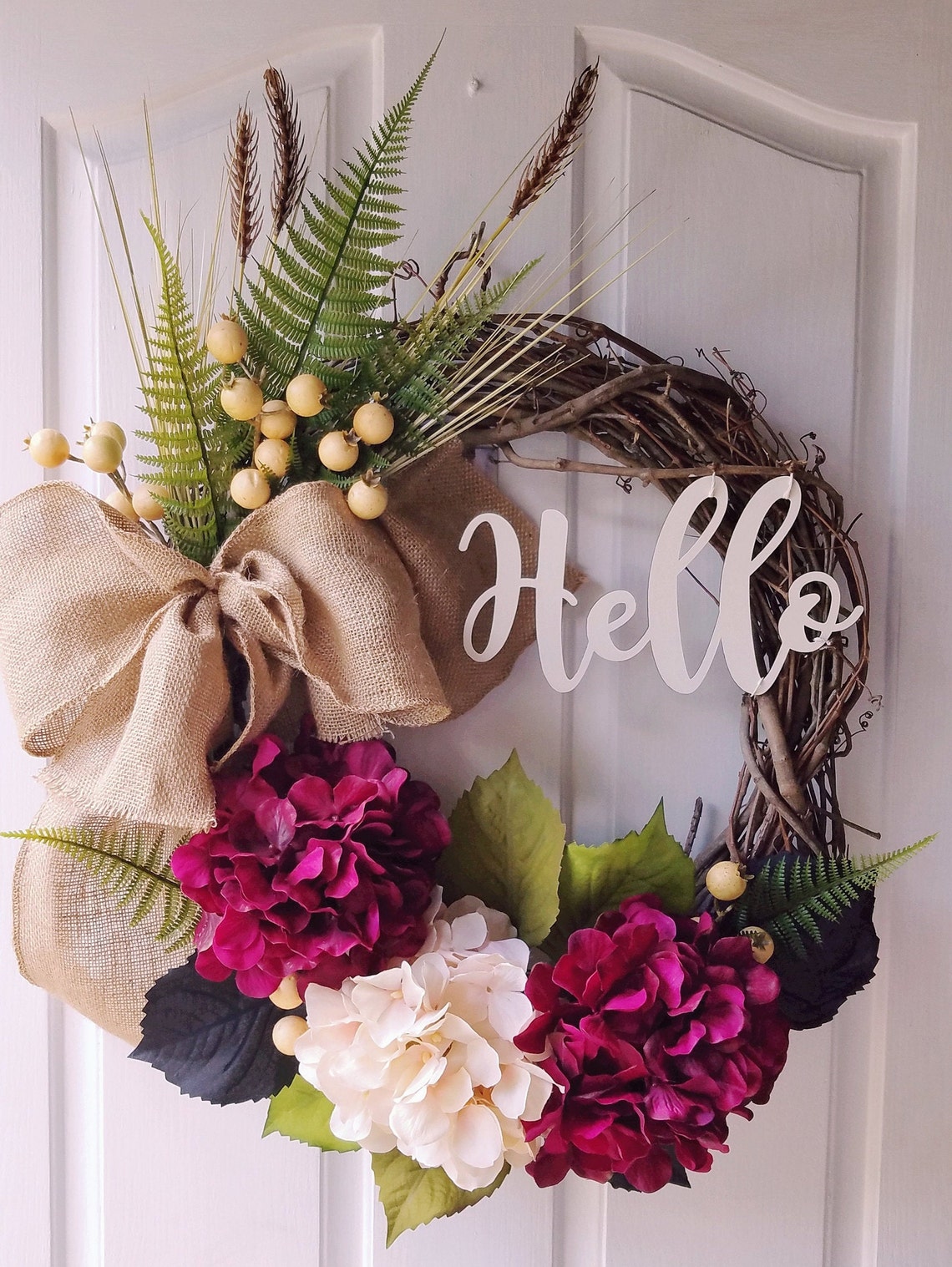 Wreath With Hello Sign Hydrangea Wreath for Front Door - Etsy