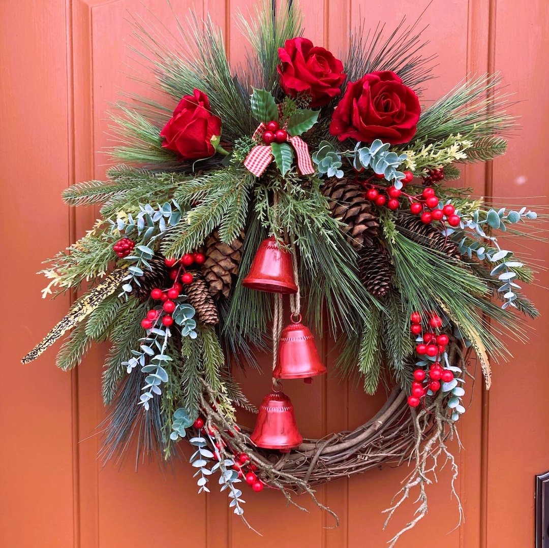 Christmas Wreath With Bells Front Door Décor Gift Wreath - Etsy