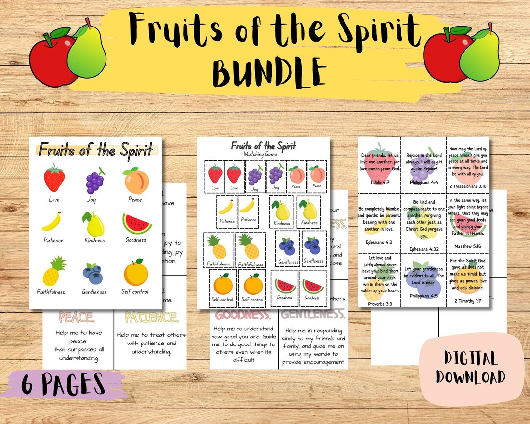 Fruits of the Spirit Bundle, Scripture Cards, Prayer Cards, Matching ...