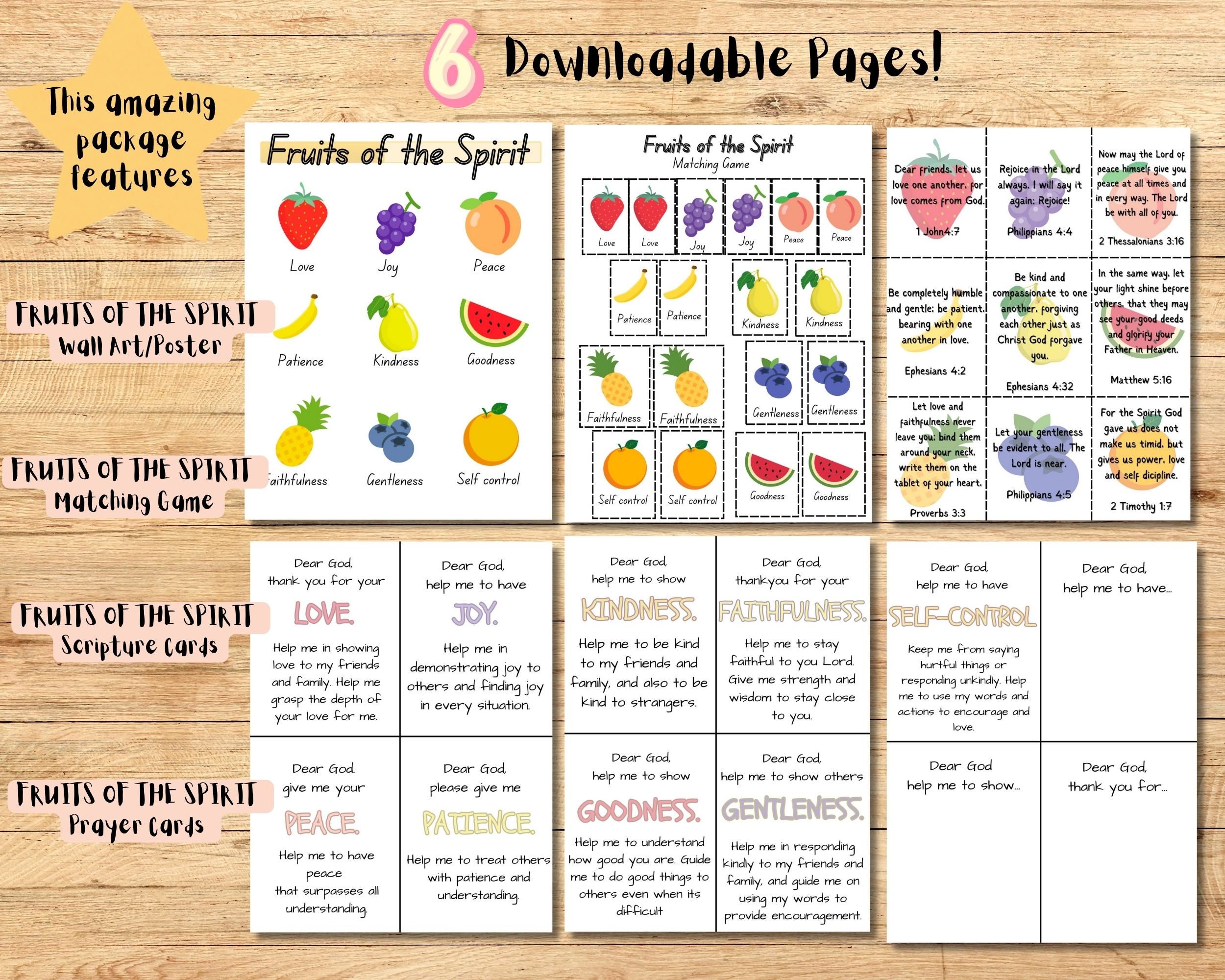 Fruits of the Spirit Bundle, Scripture Cards, Prayer Cards, Matching ...