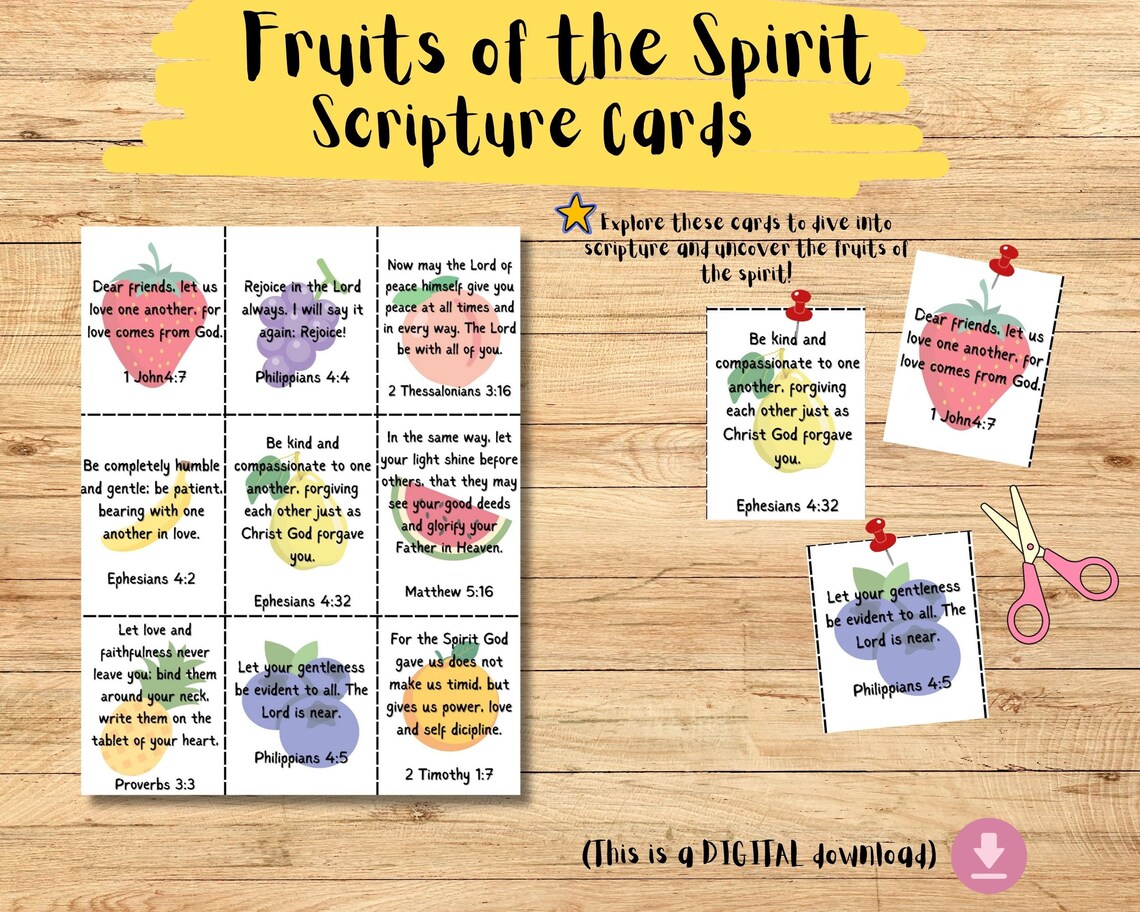 Fruits of the Spirit Bundle, Scripture Cards, Prayer Cards, Matching ...