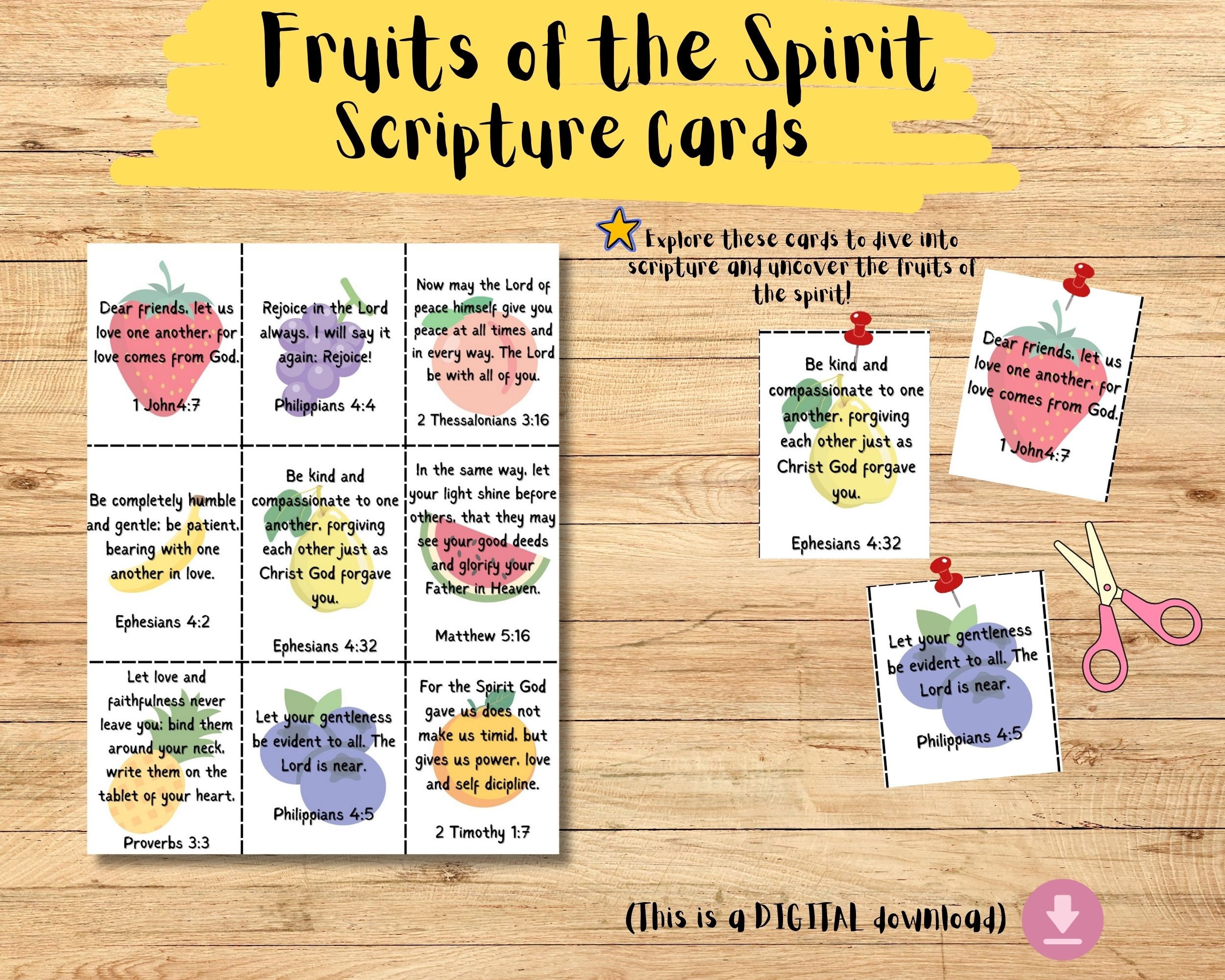 Fruits of the Spirit Bundle, Scripture Cards, Prayer Cards, Matching ...