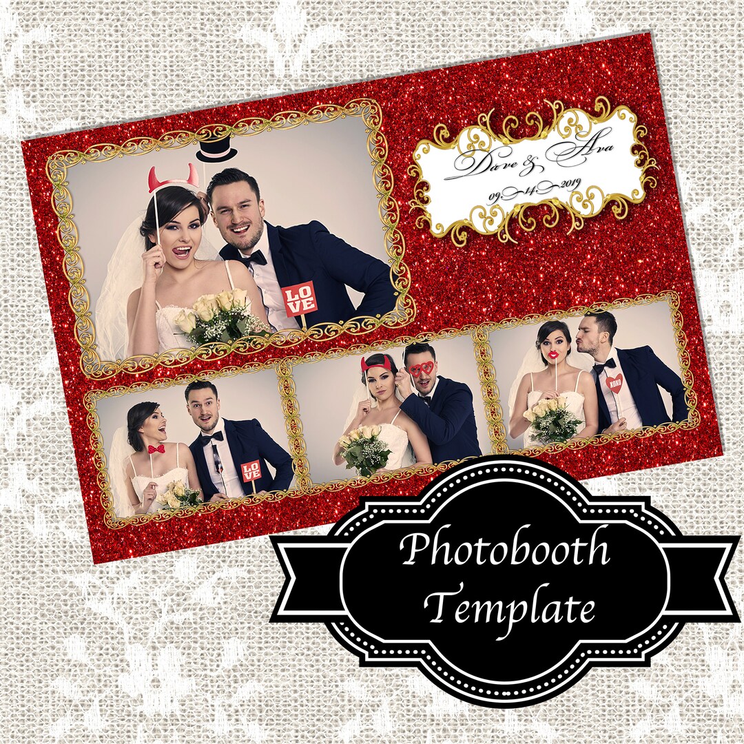 Red and Gold Glitter Photo Booth Template (4x6, 4 Photos) (digital ...