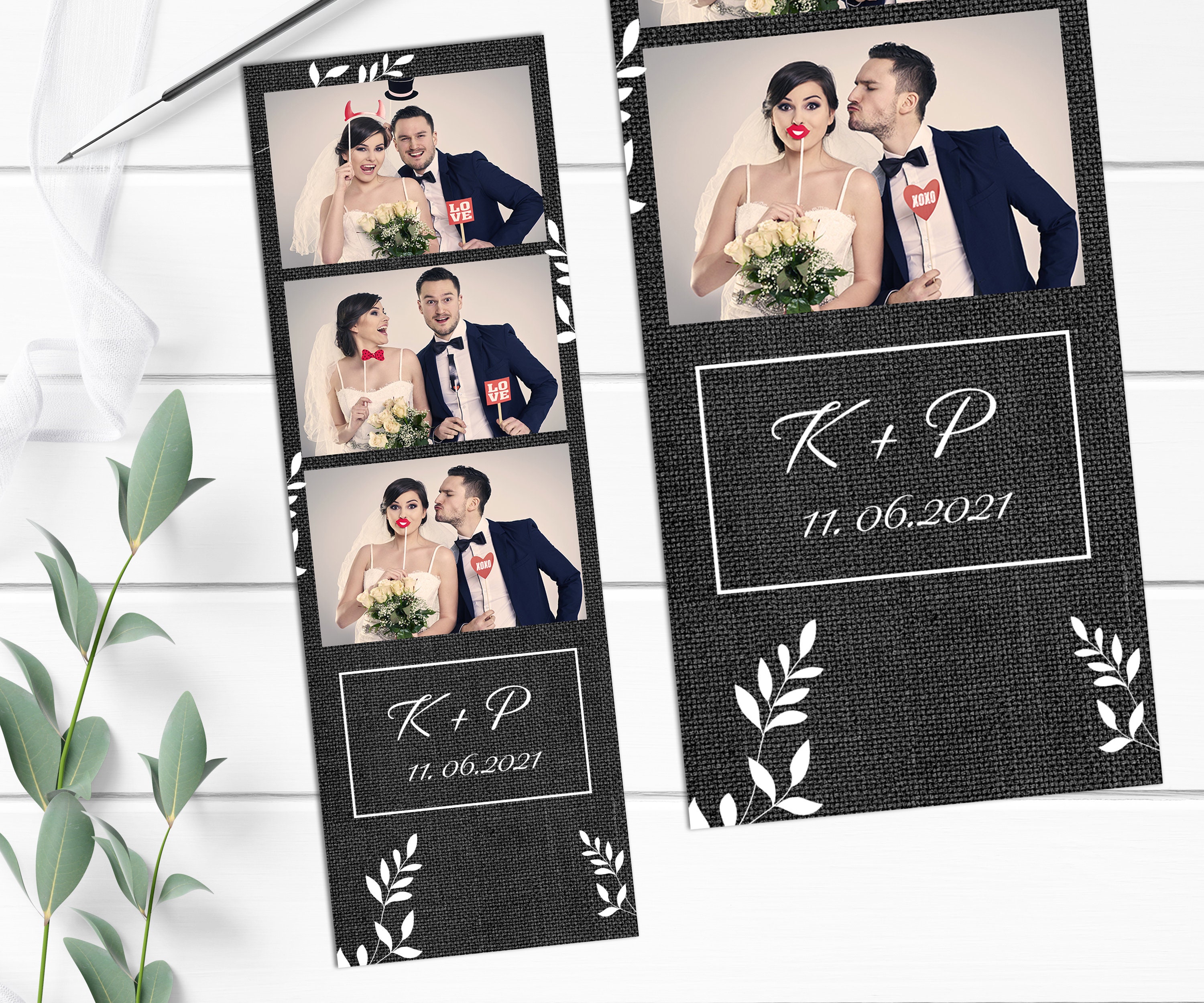 Simple Black and White Linen Photo Booth Template 2x6 - Etsy