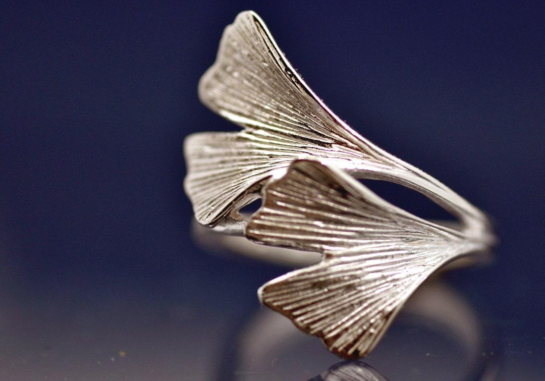 925 Sterling Silver Two Leaf Ginkgo Leaf Ring Ginkgo Leaf Silver Ring