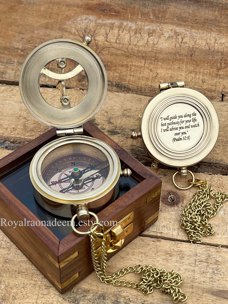 Personalized Sundial Compass, Custom Engraved Working Brass Compass ...