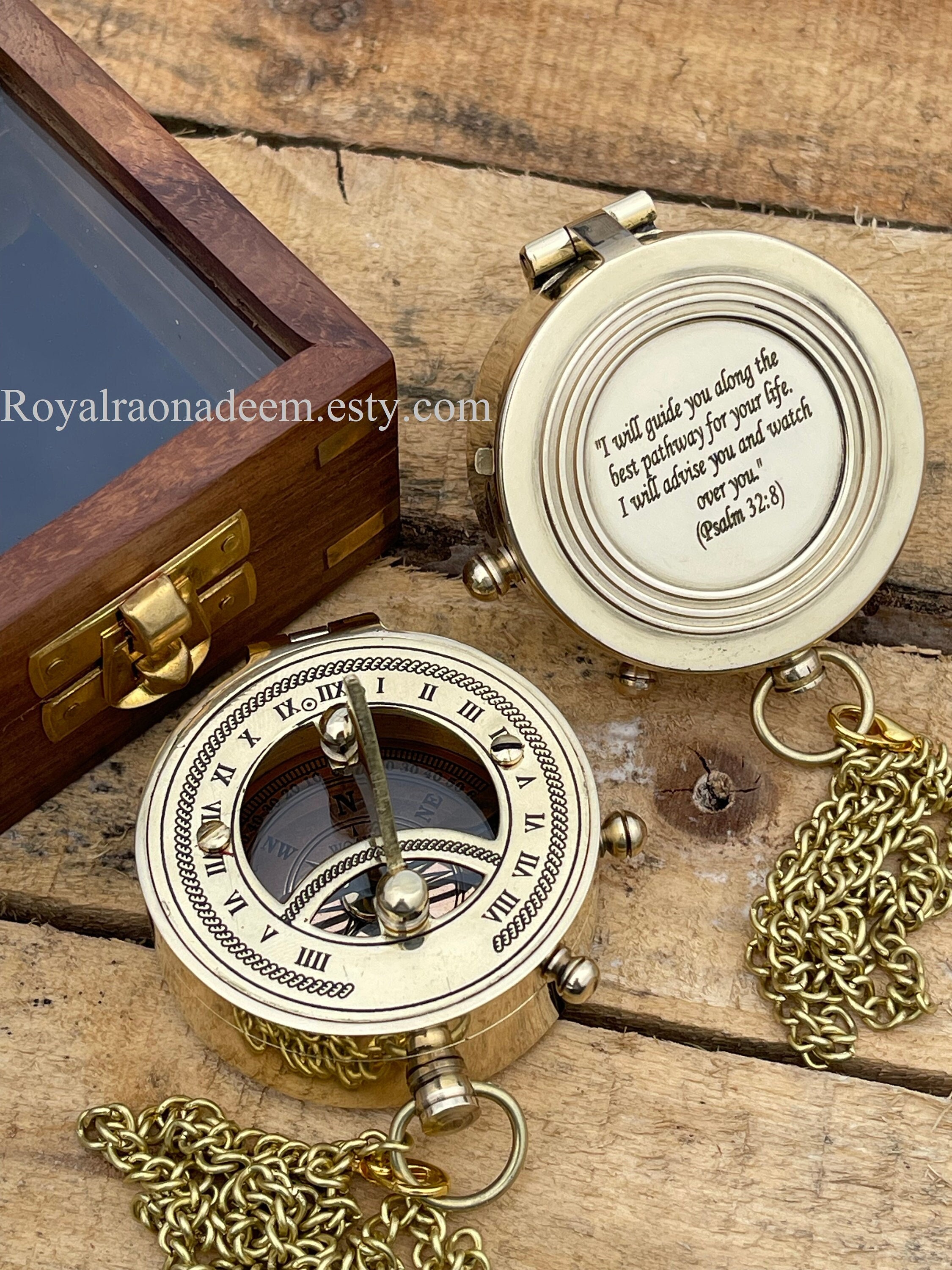 Personalized Sundial Compass, Custom Engraved Working Brass Compass ...