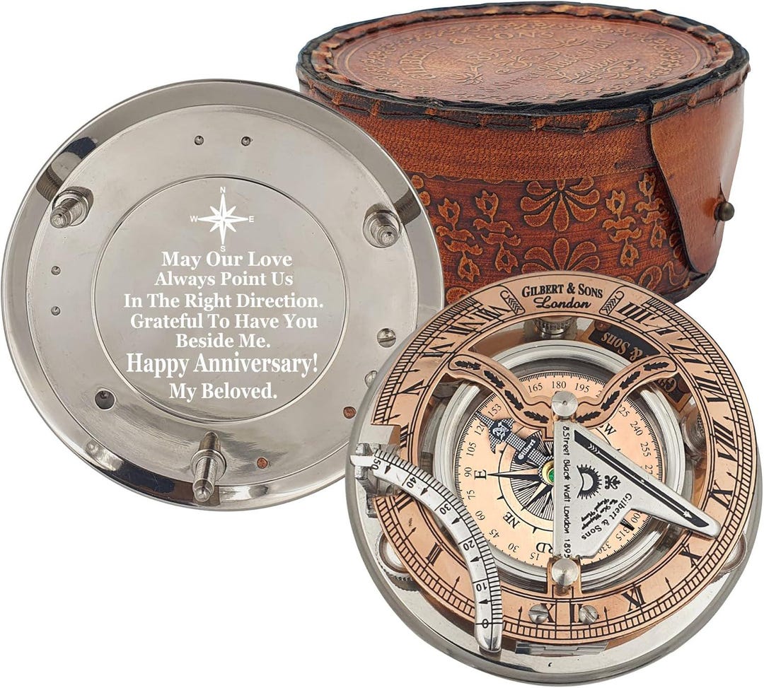 Anniversary Gifts Personalized Custom Engraved Working Sundial Silver ...
