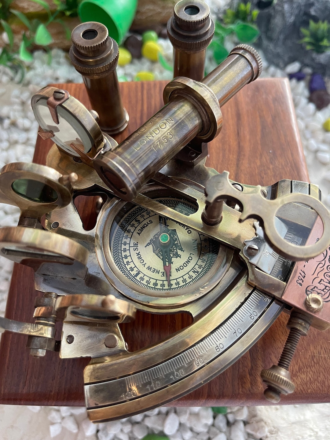 Compass With Sextant - Engraved Personalized Compass Nautical Sextant - Brass Solid Working ...
