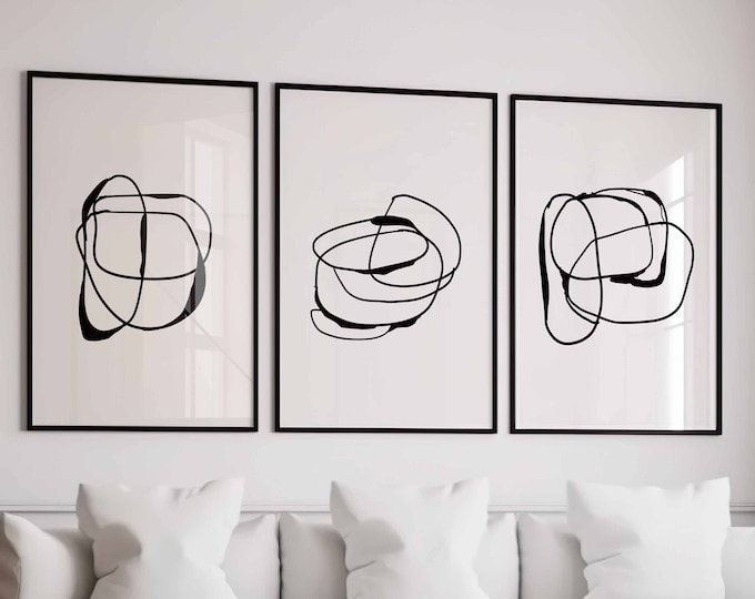 Modern Simple Minimal Gallery Wall Art Set of 3 Black and White Simple ...
