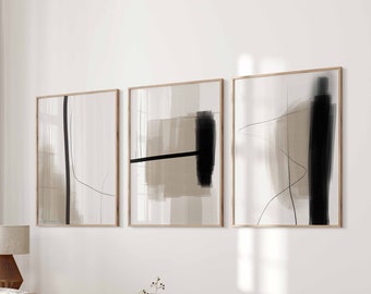 Modern Neutral Abstract Gallery Wall Art Set of 3 Black Beige - Etsy