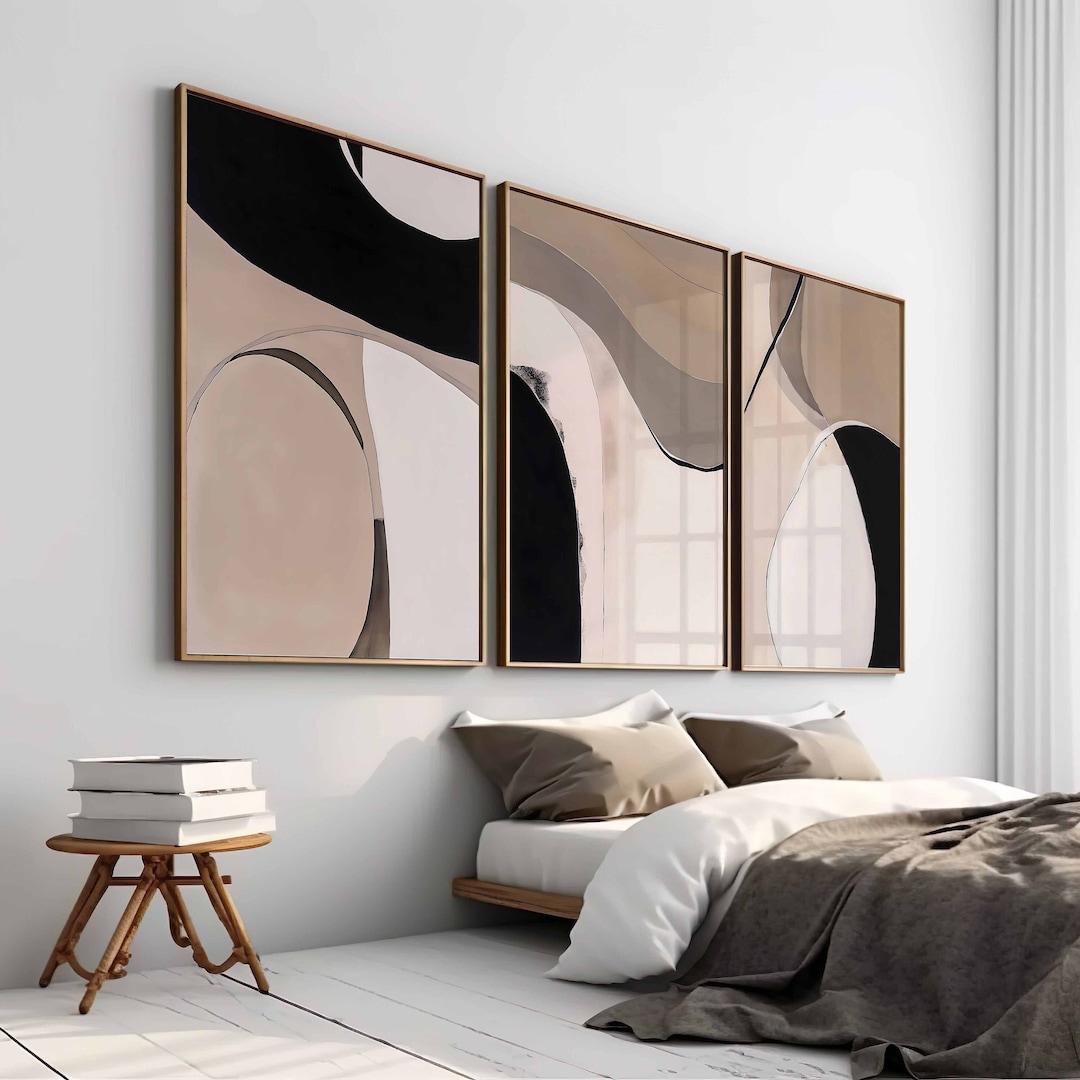 Modern Minimal Neutral Gallery Wall Art Set of 3 Black and Beige ...