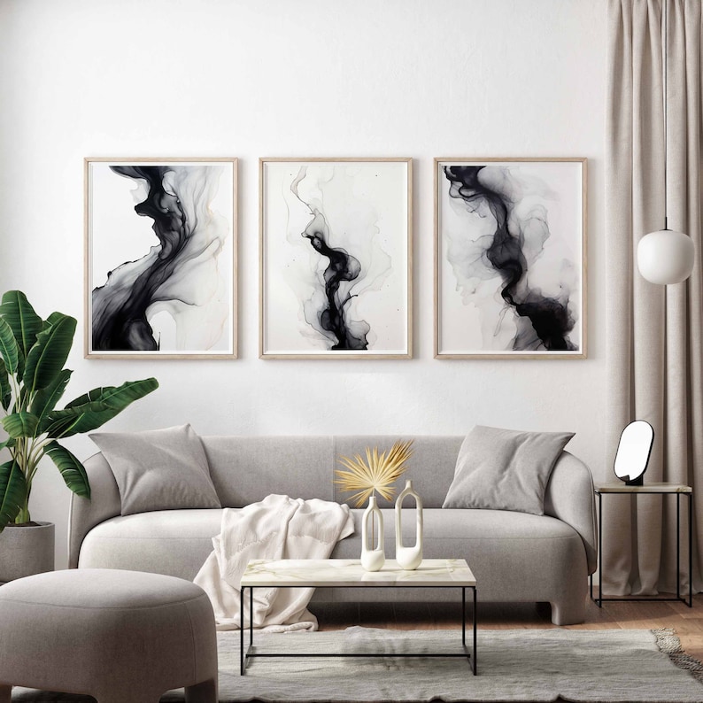 Modern Simple Minimal Gallery Wall Art Set of 3 Black and White Simple ...