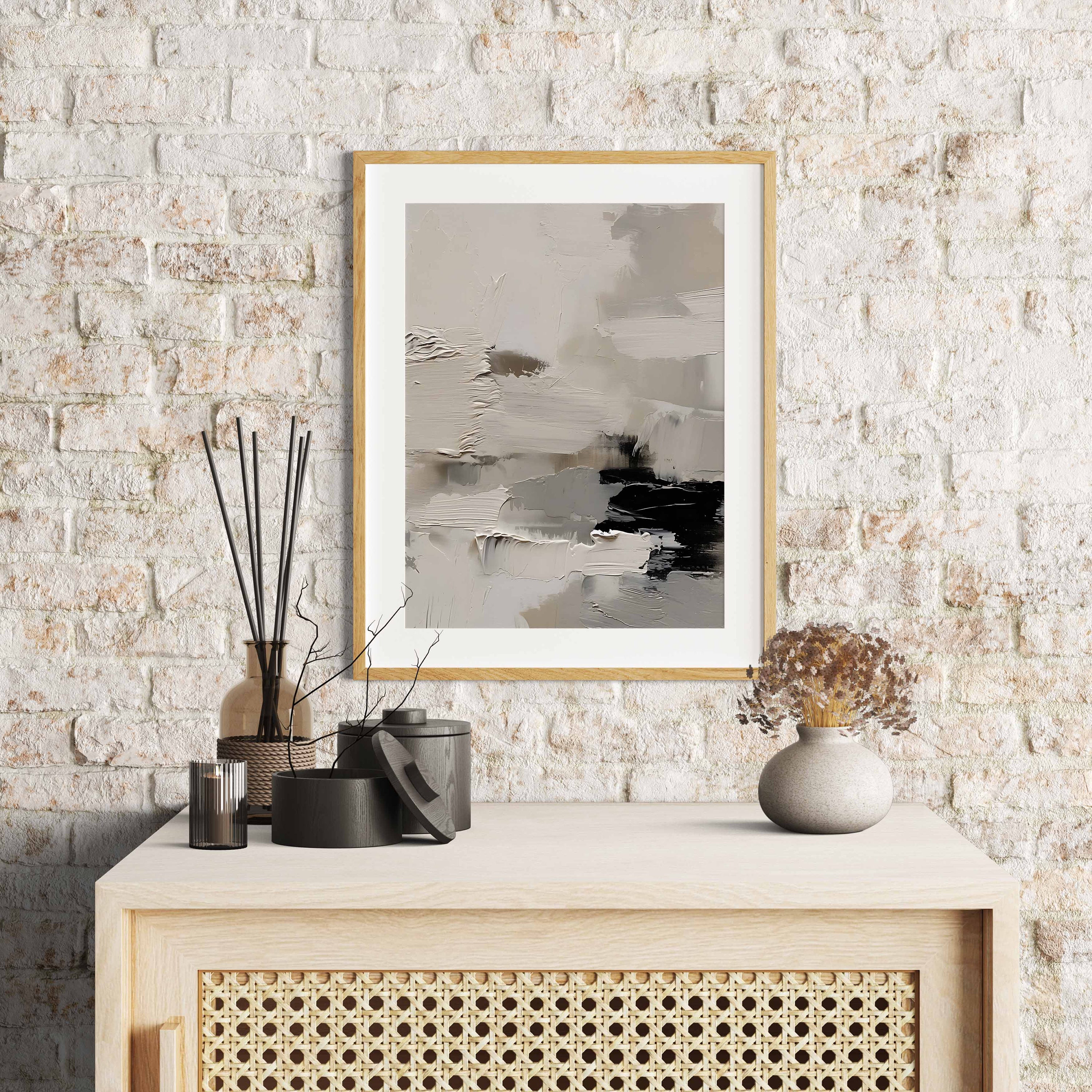 Abstract Neutral Art Gallery Wall Art Set of 3 Black Beige Print Living ...
