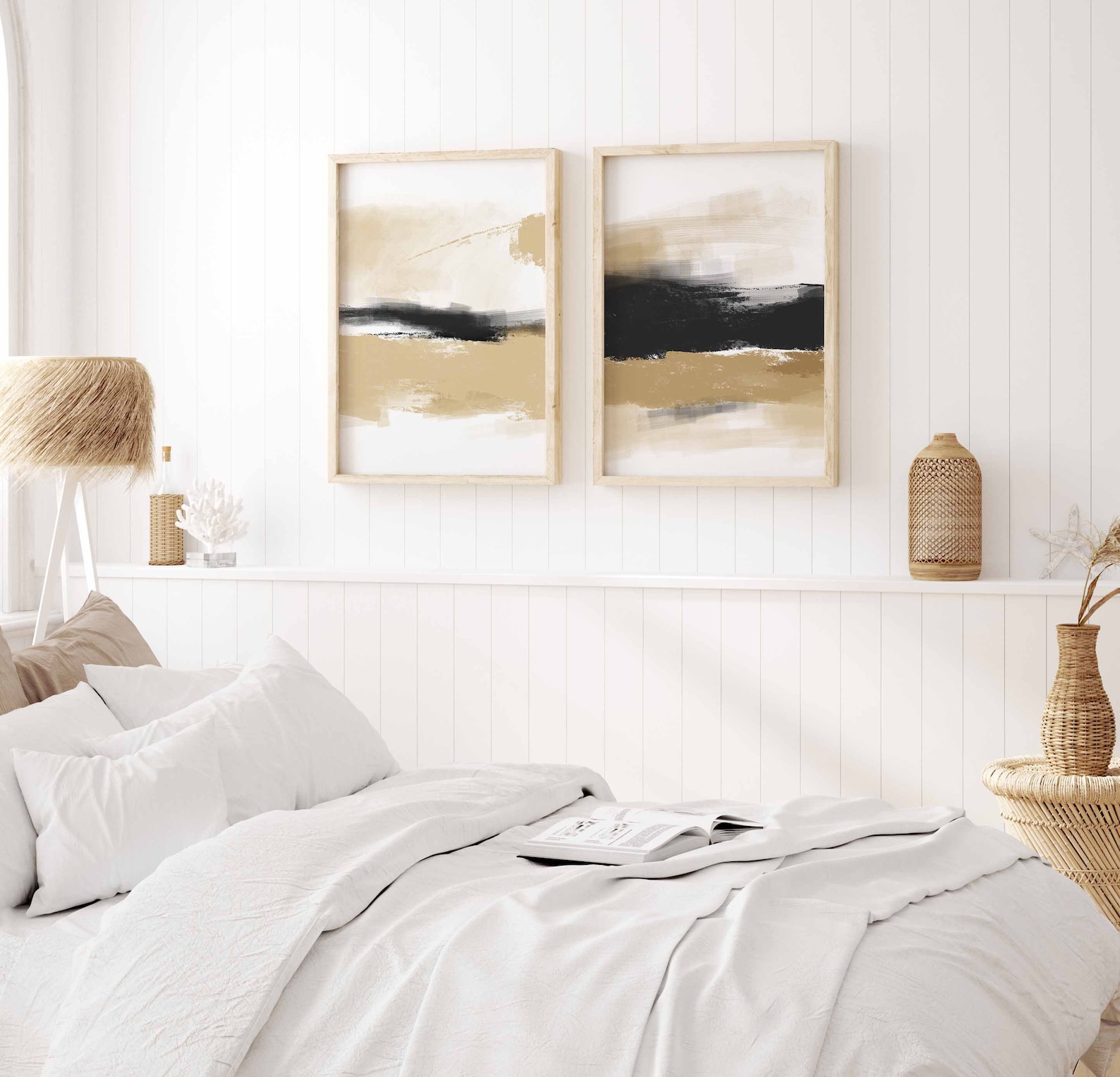 Modern Minimal Neutral Gallery Wall Art Set of 3 Black and Beige ...