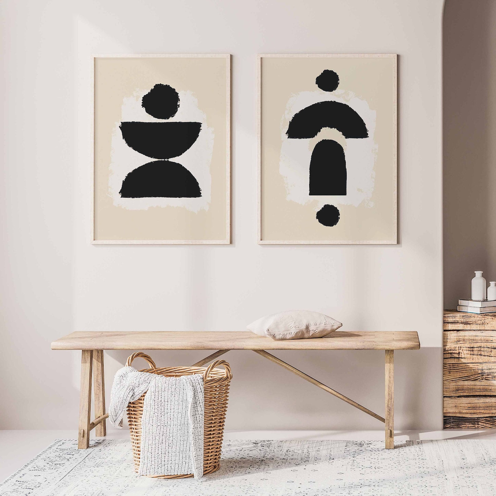 Modern Neutral Gallery Wall Art Set of 2 Printable Art Digital Abstract ...