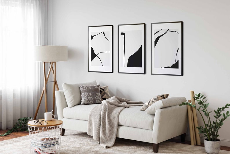 Modern Simple Minimal Gallery Wall Art Set of 3 Black and White Simple ...