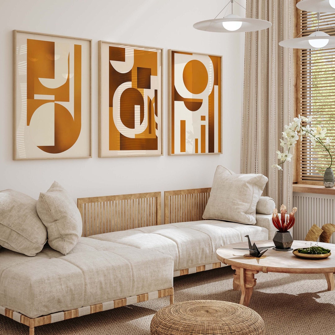 Abstract Modern Wall Art Prints Set of 3 Digital Geometric Wall Art ...