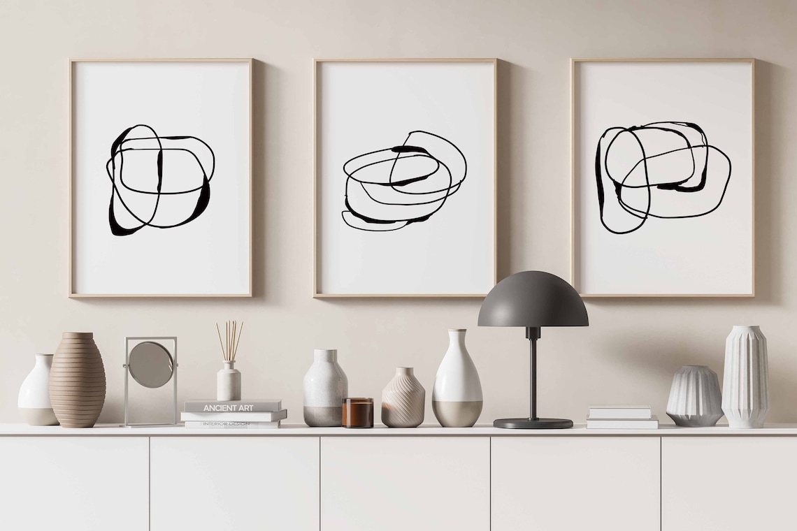 Modern Simple Minimal Gallery Wall Art Set of 3 Black and - Etsy