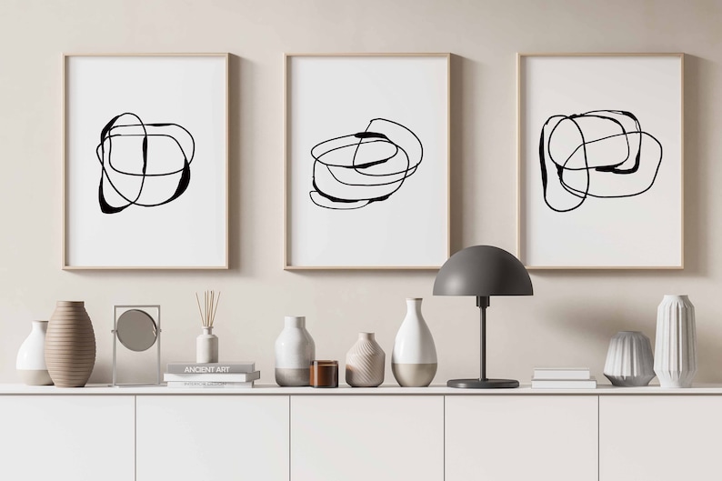 Modern Simple Minimal Gallery Wall Art Set of 3 Black and White Simple ...