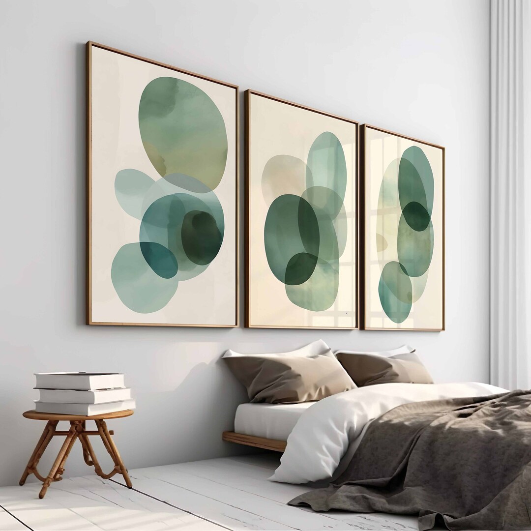 Modern Minimal Abstract Gallery Wall Art Set of 3 Sage Green ...