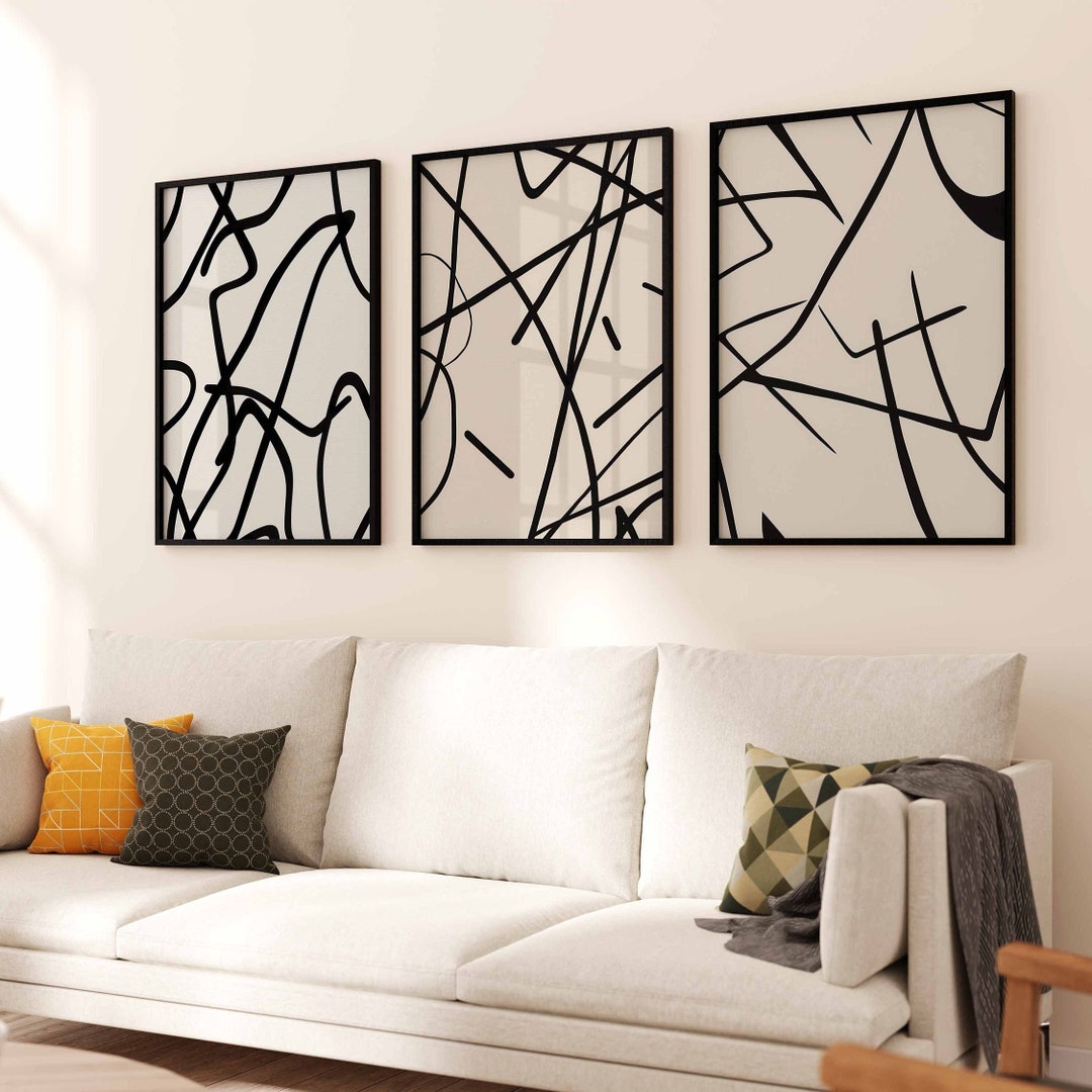 Abstract Modern Art Black and White Wall Art Set of 3 Abstract Art Prints Living Room Art ...