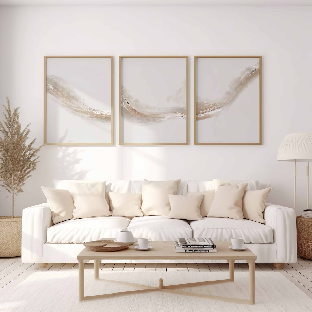 Minimalist Abstract Printable Wall Art Set of 3 Light Blue & Grey ...