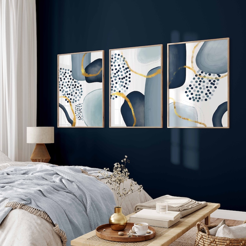 Set of 3 Printable Wall Art Navy Blue Wall Art Ombre - Etsy