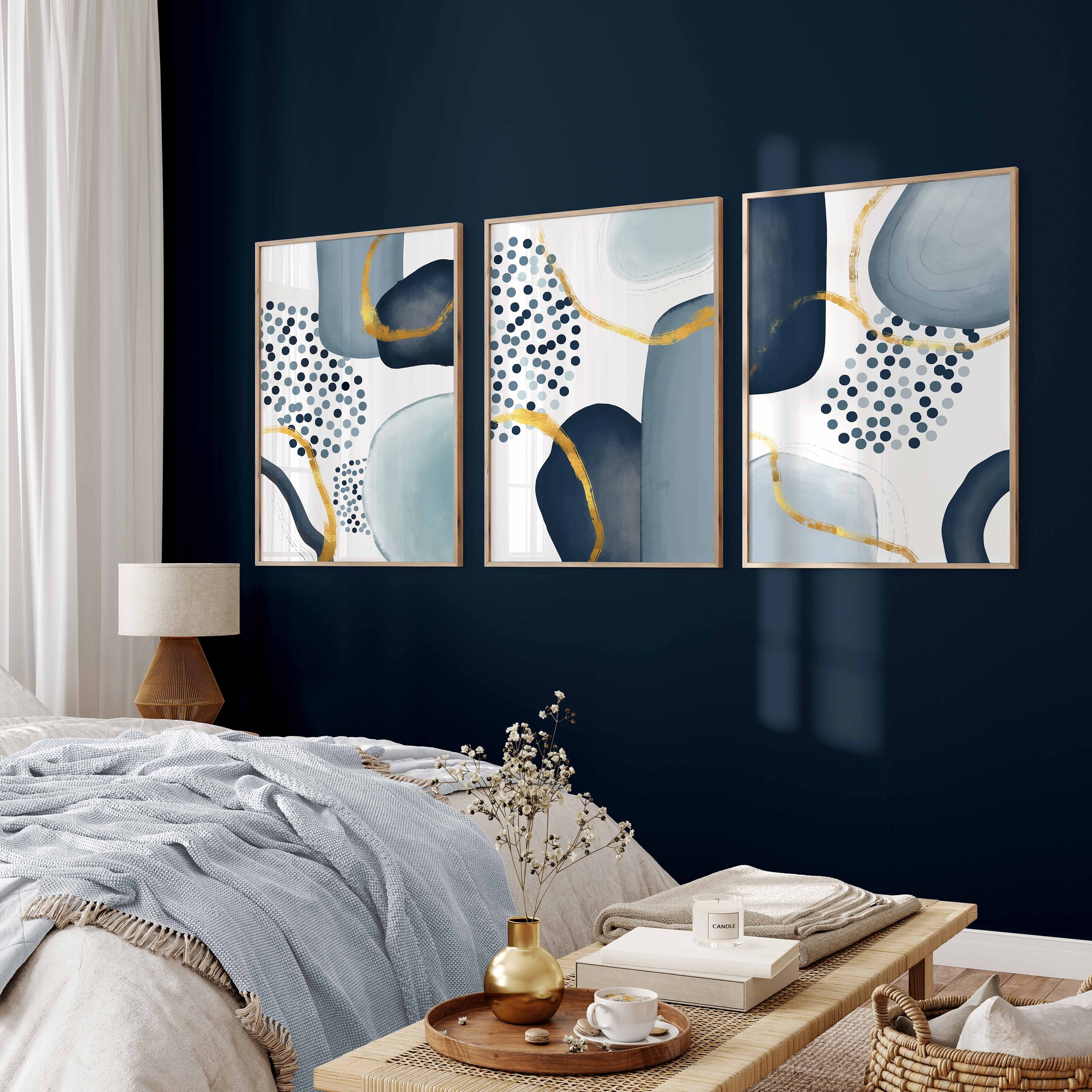 Set of 3 Printable Wall Art Navy Blue Wall Art Ombre Watercolor ...
