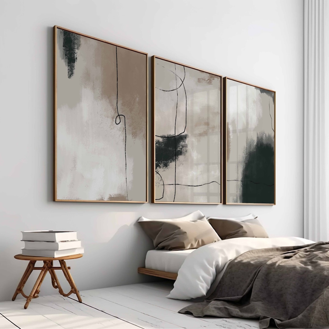 Modern Neutral Abstract Gallery Wall Art Set of 3 Black Beige Neutral ...