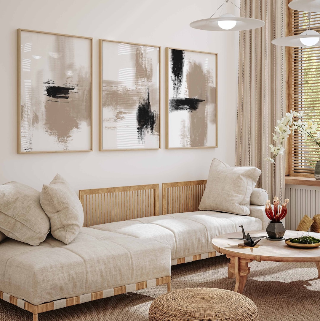 Modern Abstract Gallery Wall Art Set of 3 Black Beige Neutral - Etsy