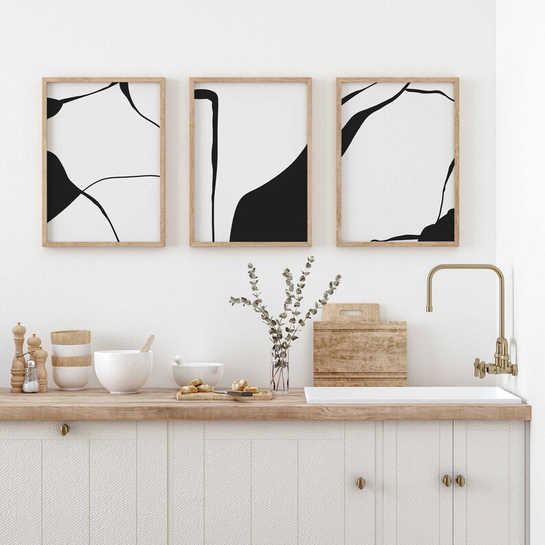 Modern Simple Minimal Gallery Wall Art Set of 3 Black and White Simple ...