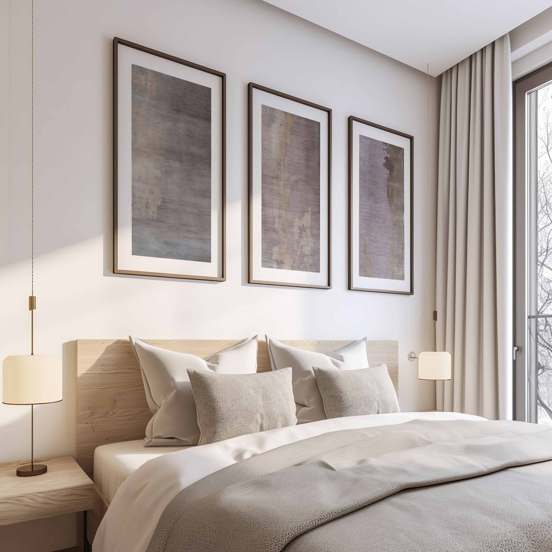 Grey Wall Art Set of 3 Bedroom Print Set Abstract Black and White ...