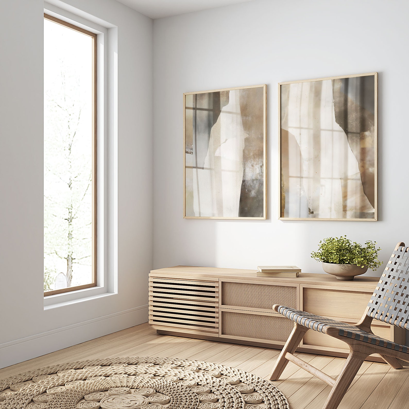 Abstract Neutral Beige Wall Art Set of 3 Modern Geometric Art Prints ...