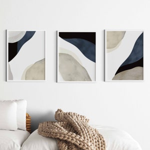 Navy Blue Wall Art, Modern Simple Neutral Gallery Wall Art Set of 3 ...