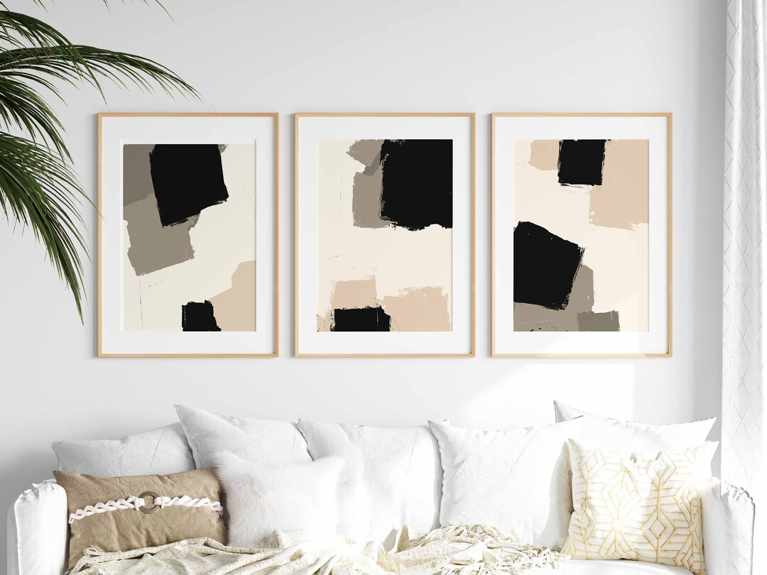 Set of 3 Minimal Art Print Nordic Prints Modern Shapes Art Black and ...