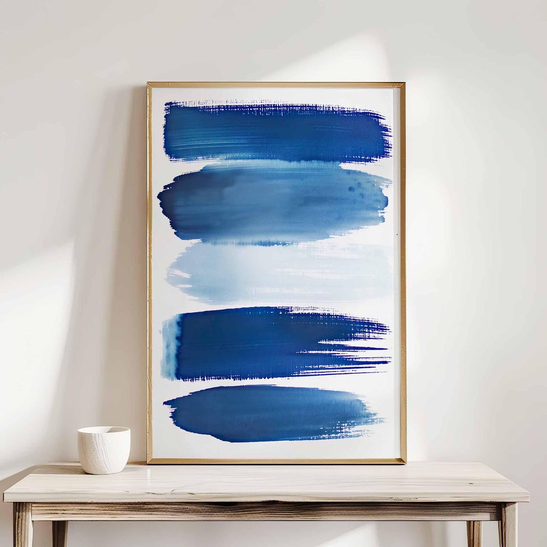 Blue Wall Art Modern Blue Printable Art Brushstroke Art Minimalitst ...