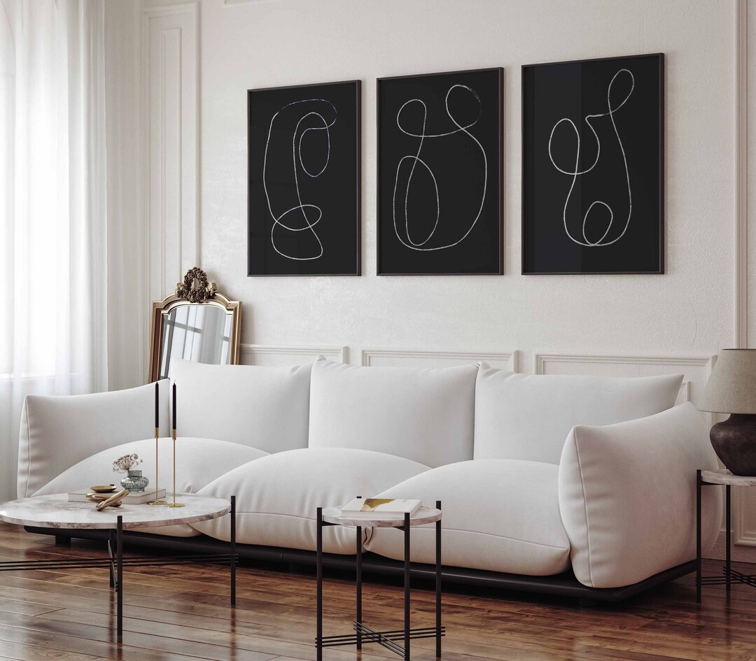 Buy Modern Simple Minimal Gallery Wall Art Set of 3 Black and Online in ...