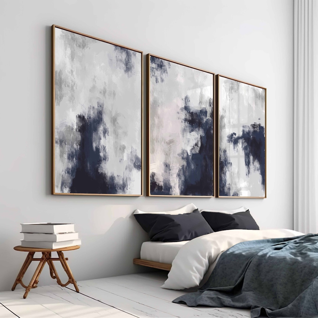 Set of 3 Printable Wall Art Navy Blue Minimalist Poster Abstract ...