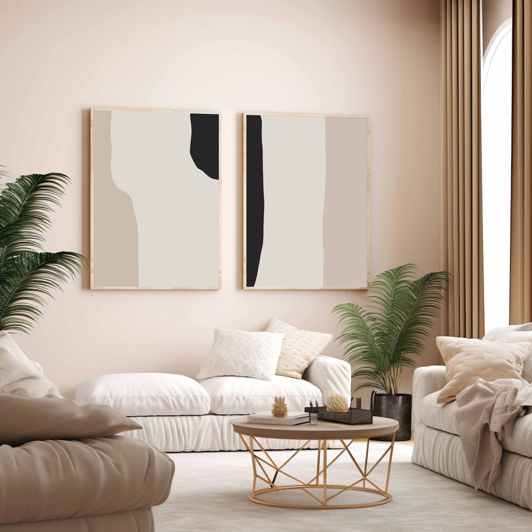 Minimalist Neutral Abstract Gallery Wall Art Set of 2 Black Beige ...