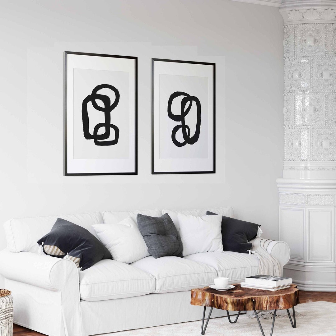 Line Wall Art Modern Black White Wall Art Set of 2 Abstract Line Art ...